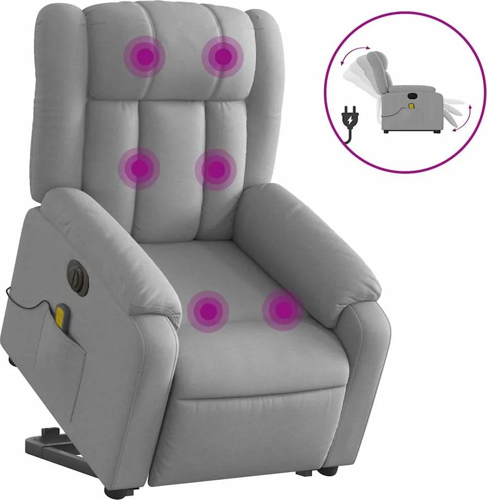Elektrické zvedací masážní polohovací křeslo světle šedé textil 3205352