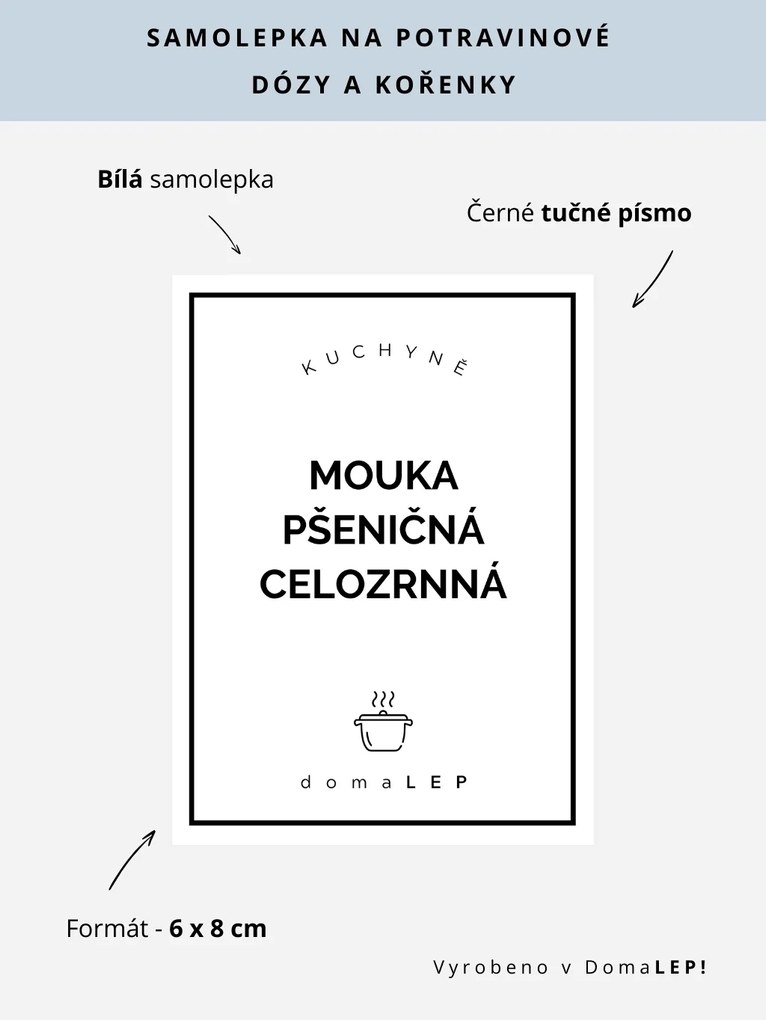 MOUKA PŠENIČNÁ CELOZRNNÁ - omyvatelná samolepka na dózu, výběr rozměrů Ø 5 cm / 5 x 5 cm / 6 x 8 cm | DomaLEP