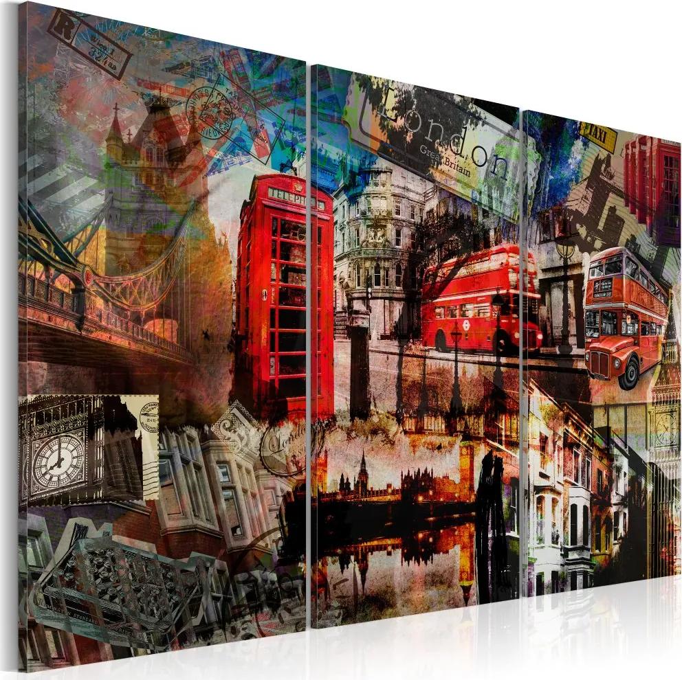Obraz na plátně Bimago - London collage - triptych 60x40 cm