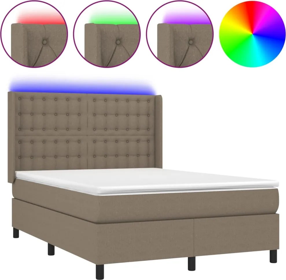 Box spring postel s matrací a LED taupe 140x200 cm textil 3138641