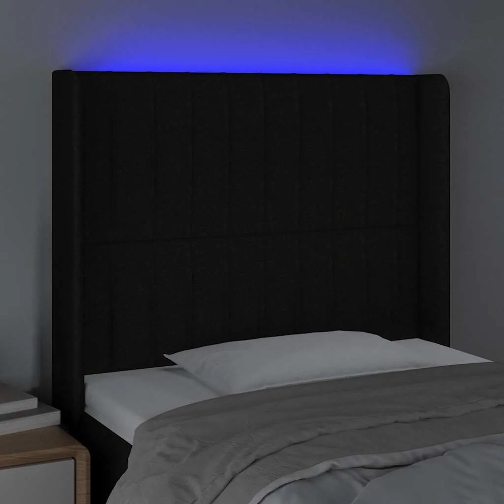 Čelo postele s LED černé 83 x 16 x 118/128 cm textil 3124262