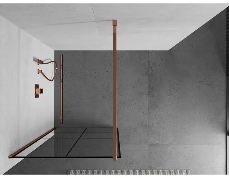 Mexen Kioto sprchová zástěna 70x200 cm 8 mm, profil růžové zlato, sklo černý vzor 1, 800-070-101-60-77