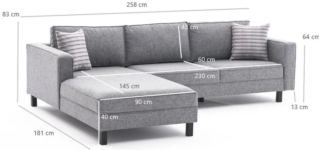 Hanah Home Pohovka KALE šedá levý roh 825BLC2715