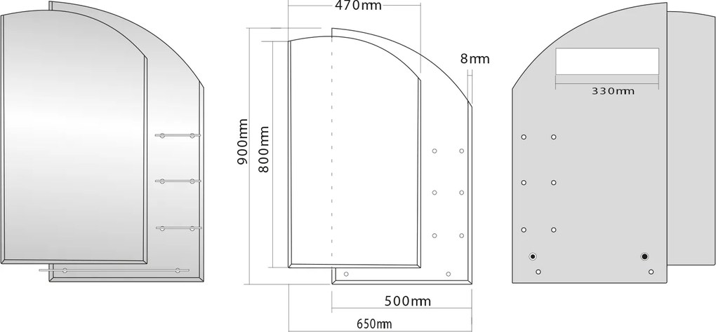 Aqualine Aqualine, WEGA zrcadlo 65x90cm, zaoblené, s policemi, 65028