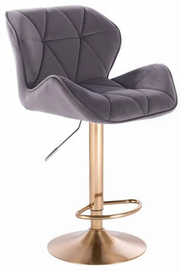 LuxuryForm DESIGN Barová židle MILANO VELUR na zlaté kulaté podstavě - tmavě šedá