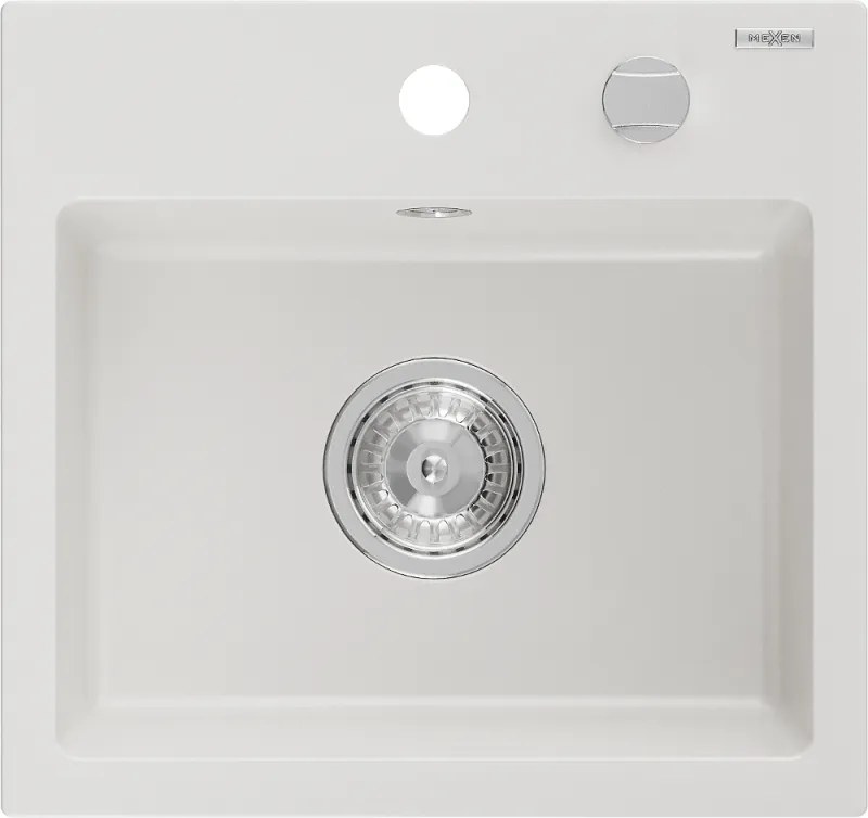 Mexen Milo granitový dřez 1-komorový 435 x 410 mm, bílý, sifon chrom - 6505441000-20