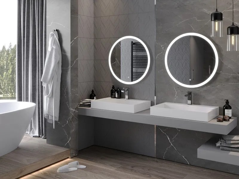 Mexen Oro, kulaté LED podsvícené koupelnové zrcadlo 70 cm, 6000K, topná podložka proti zamlžování, 9824-070-070-611-00