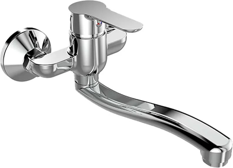 Mereo Mereo, Dřezová nástěnná baterie, Zuna s ramínkem plochým vyhnutým 210 mm, chrom, CB301AZ