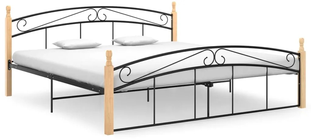 324930 vidaXL Rám postele černý kov a masivní dubové dřevo 180 x 200 cm