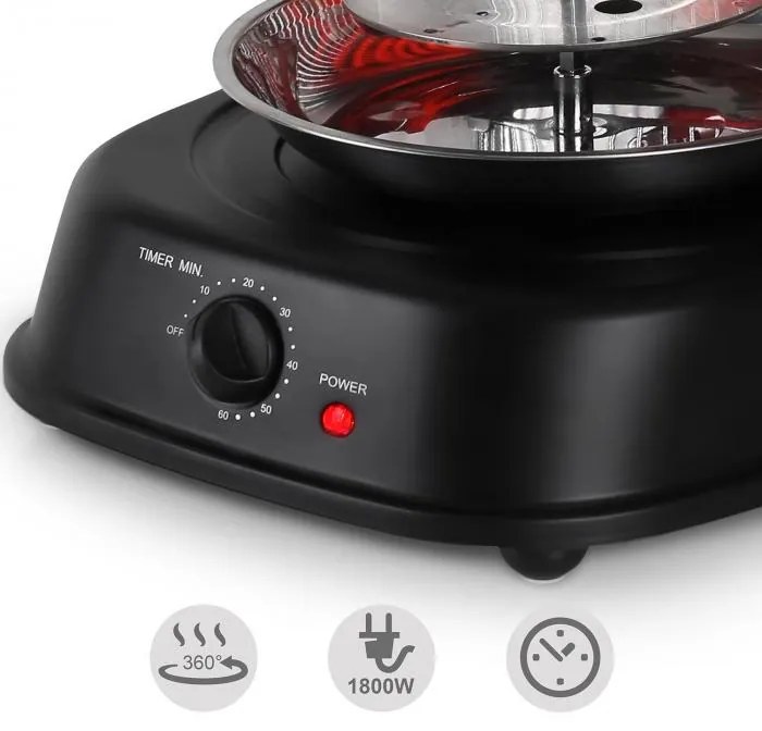 OneConcept Kebap Master černý, vertikální gril, 1800 W