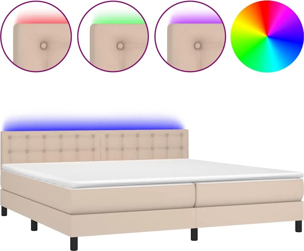 Box spring postel matrace a LED cappuccino 200x200cm umělá kůže 3134248