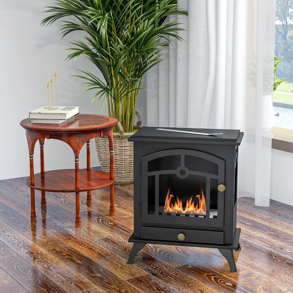 HOMCOM Volně stojící biokrb s hořákem z nerezové oceli o objemu 1,2 l, 3 hodiny doby hoření pro prostory 20-25 m², rozměry 45x28x54 cm, černý