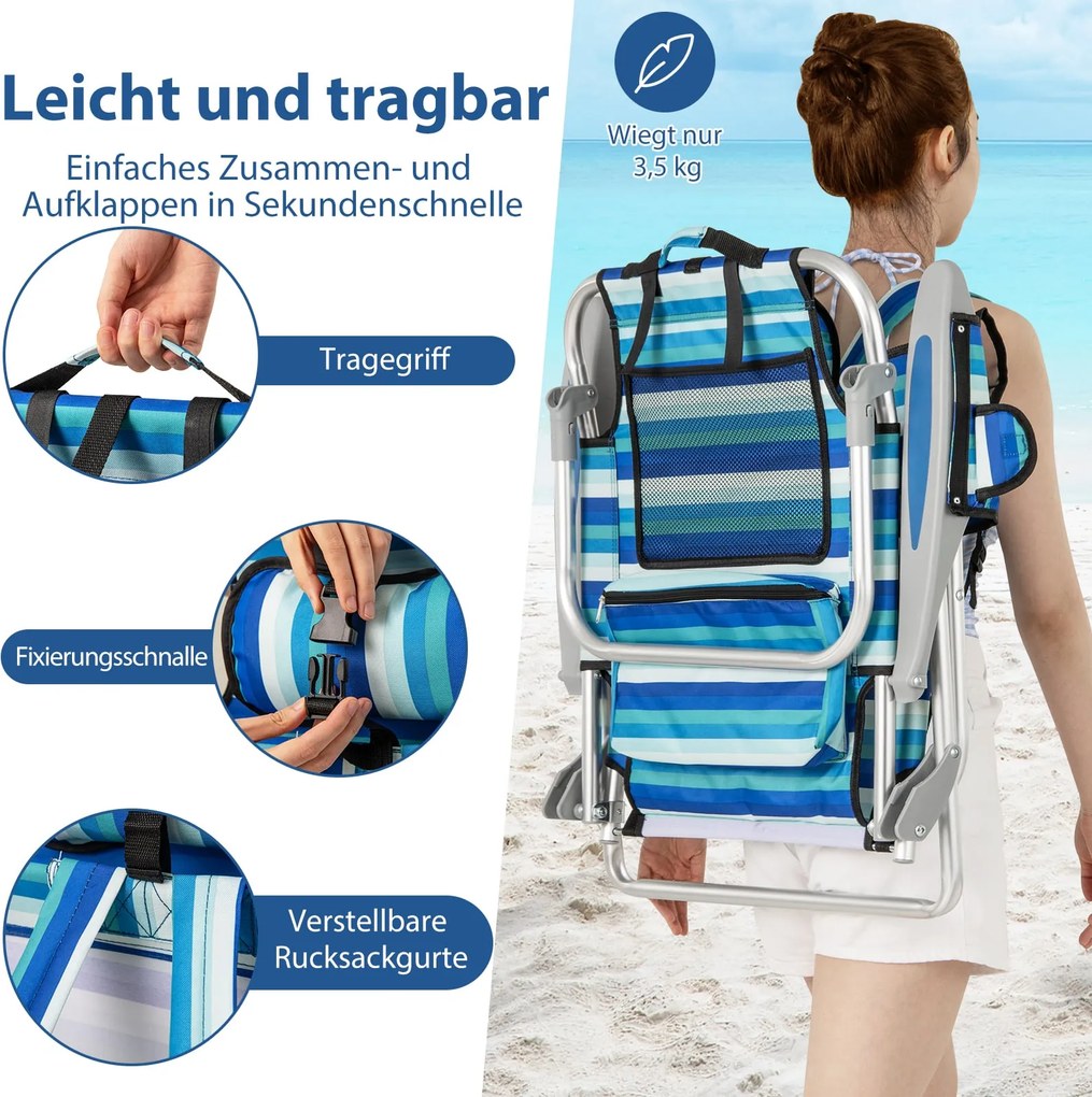 Costway Skládací plážové křeslo s nastavitelným opěradlem a chladící taškou