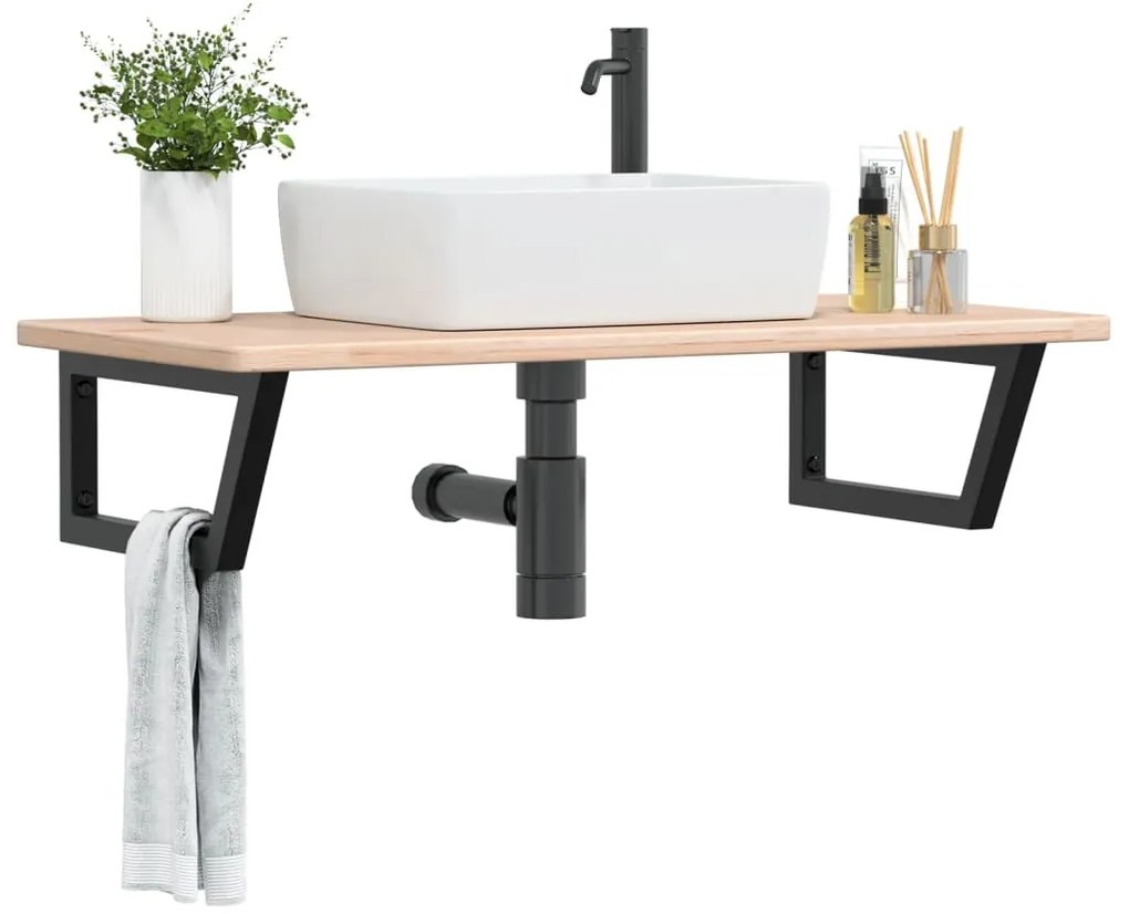 Deska pod umyvadlo nástěnná ocel a masivní dubové dřevo 3302387