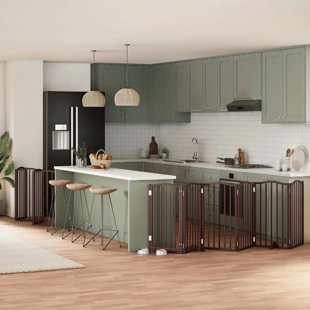 Zábrana pro psy s dvířky skládací 12 panelů hnědá 600 cm topol 3155607