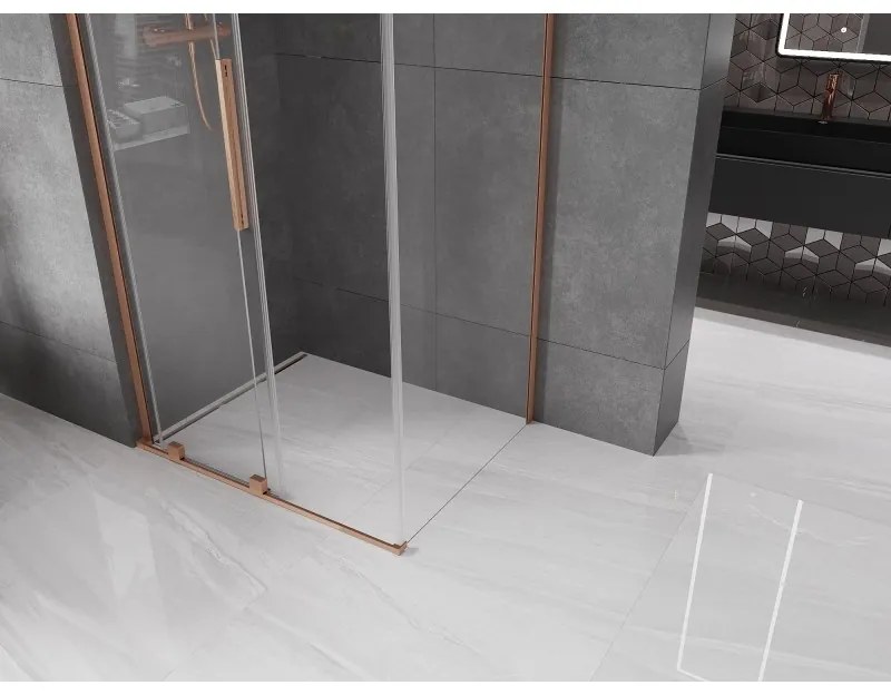Mexen Velar L, sprchový kout s posuvnými dveřmi 110 x 100 cm, 8mm čiré sklo, měděná matná, 871-110-100-03-65