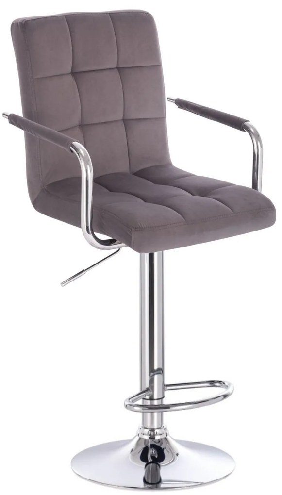 LuxuryForm DESIGN Barová židle VERONA VELUR na stříbrné kulaté podstavě - tmavě šedá