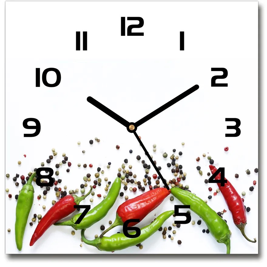 Wallmuralia Skleněné hodiny čtverec Chilli papričky 30x30 cm