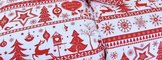 Povlečení bavlněné Vánoční povlečení Christmas červené TiaHome - 1x Polštář 90x70cm, 1x Přikrývka 140x200cm