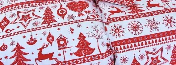 Povlečení bavlněné Vánoční povlečení Santa červený TiaHome - 1x Polštář 90x70cm, 1x Přikrývka 140x200cm
