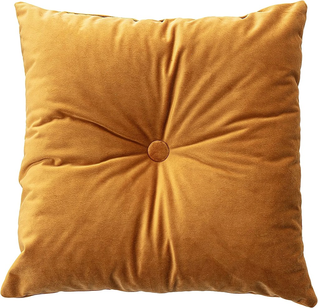 Sametový polštář Velvet s knoflíkem barva žlutá látka lesklé, sametová