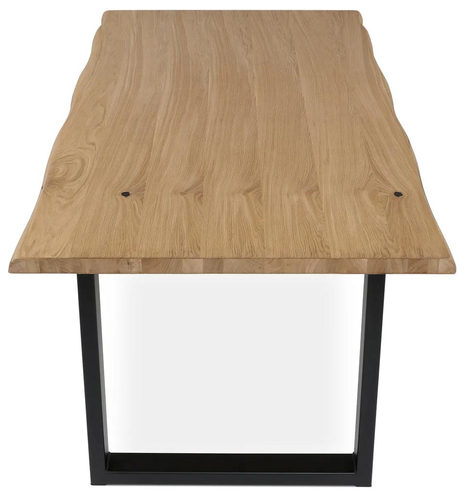 AUTRONIC Stůl jídelní, 180x90x75 cm,masiv dub, kovová noha ve tvaru písmene "U", černý lak