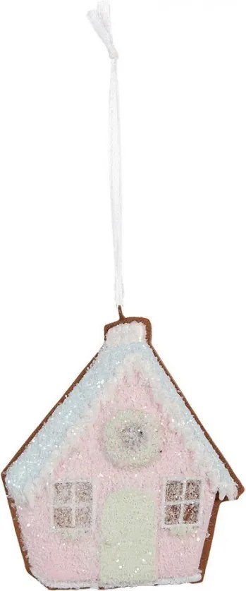 Závěsná dekorace růžová perníková chaloupka Frosted Ginger - 9*1*10 cm