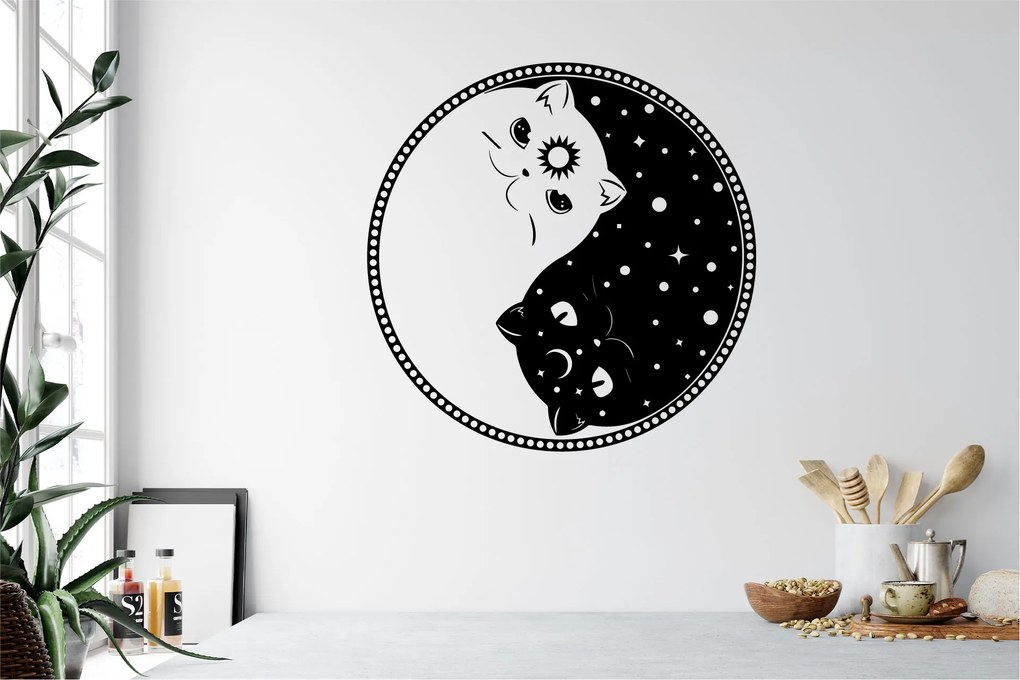 Lepy.cz Samolepka na zeď Yin a yang Kočky Velikost (šířka x výška): 75x75cm, Barevná varianta: Bílá