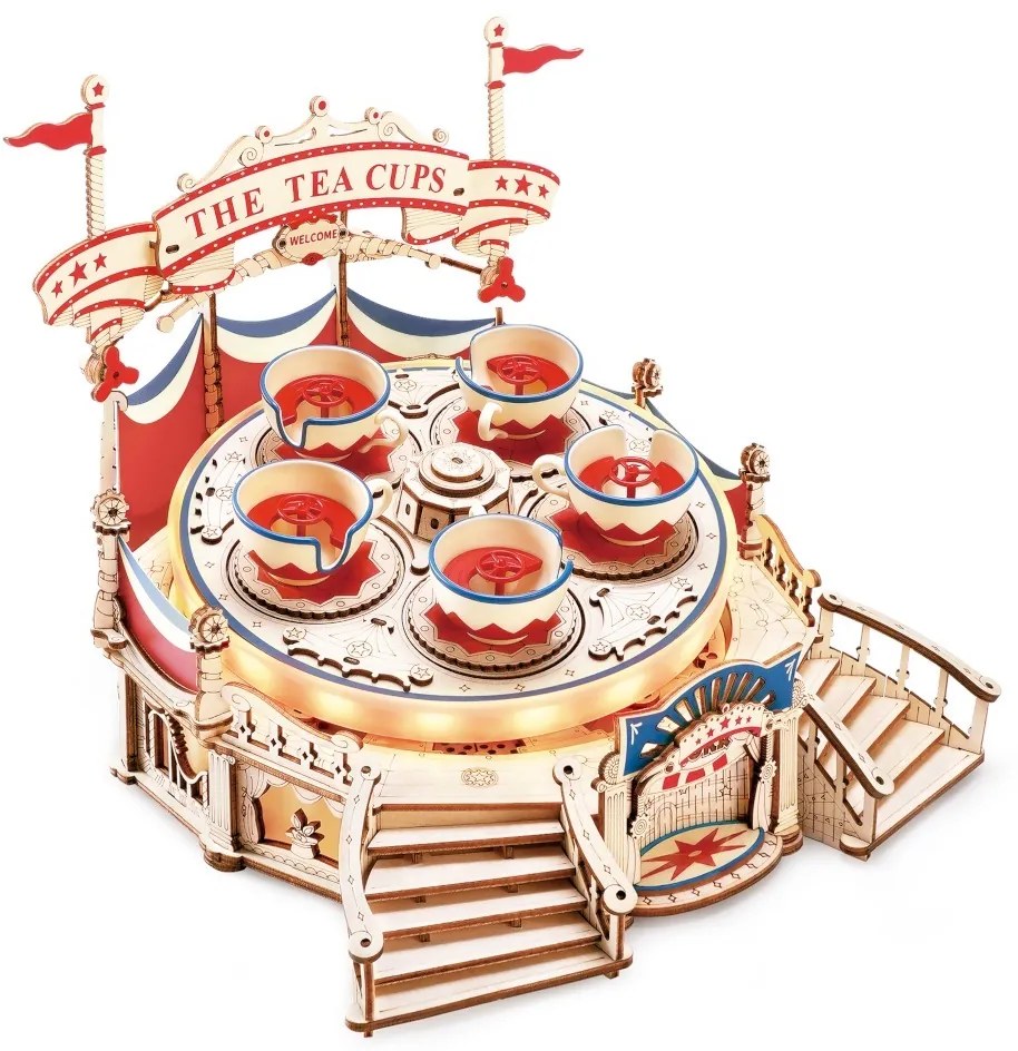 RoboTime 3D dřevěná skládačka hrací skříňky Šálkový kolotoč