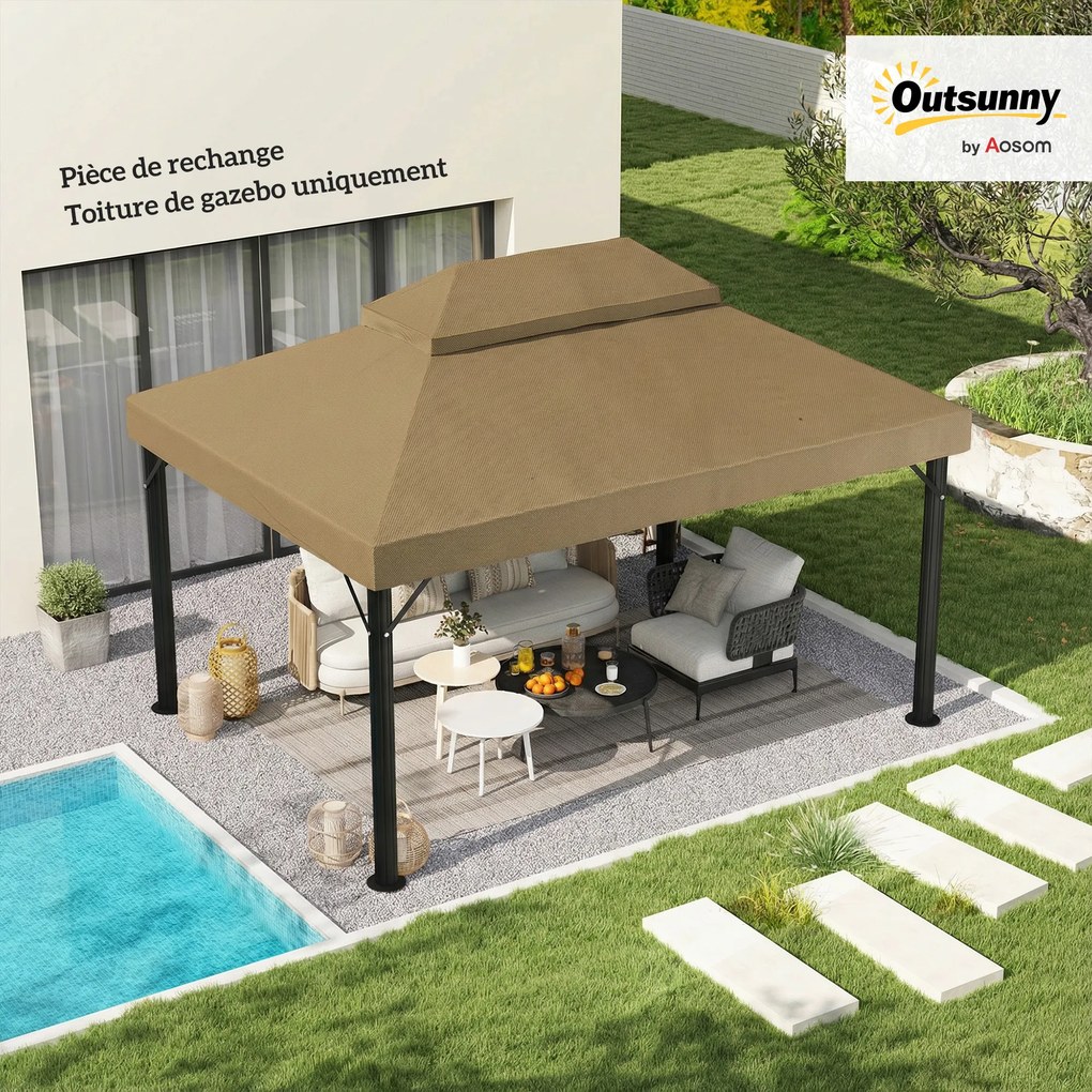 Outsunny náhradní potah pro altán 4 x 3 m, dvojitá střecha s odtokovými otvory, polyester 370 g/m², béžová