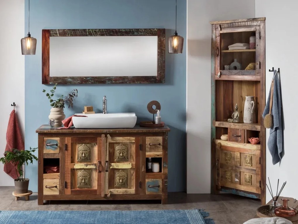 furniture-nabytek.cz - Masivní rohová vysoká skříň Samira z recyklovaného dřeva, lakovaná, hnědá – 65×30×185 cm