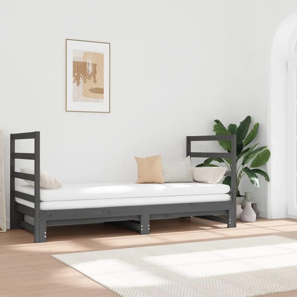Výsuvná postel šedá 2x (90 x 190) cm masivní borovice,  3124764
