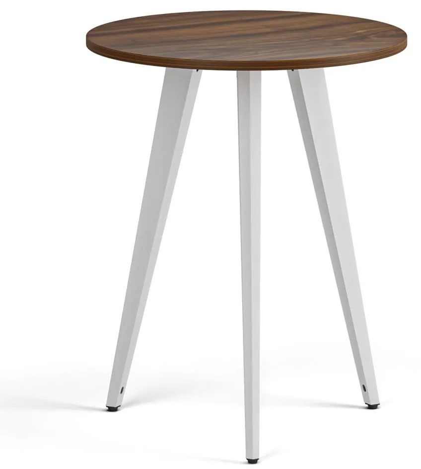Konferenční stůl PRIMO VIBE, průměr 60 cm, bílá podnož, ořech