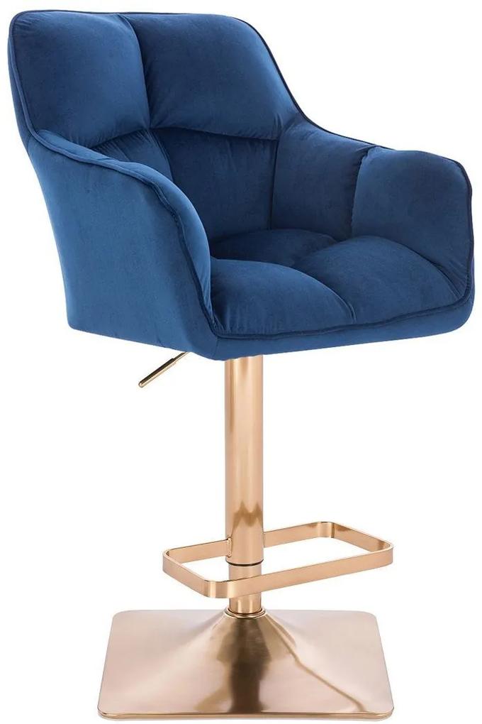 LuxuryForm Barová židle AMALFI VELUR na zlaté hranaté podstavě - modrá