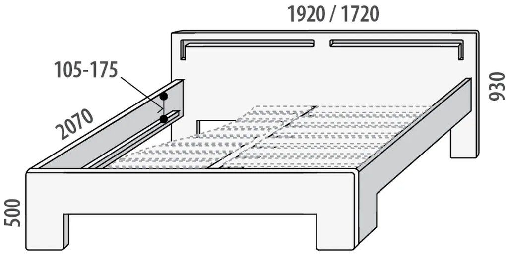 Postel Sofia, čelo rovné výřezy L 180,160 Domestav F130 Materiál: Buk cink, Barevne provedení: Přírodní provedení-lak, Specifikace: 160x200