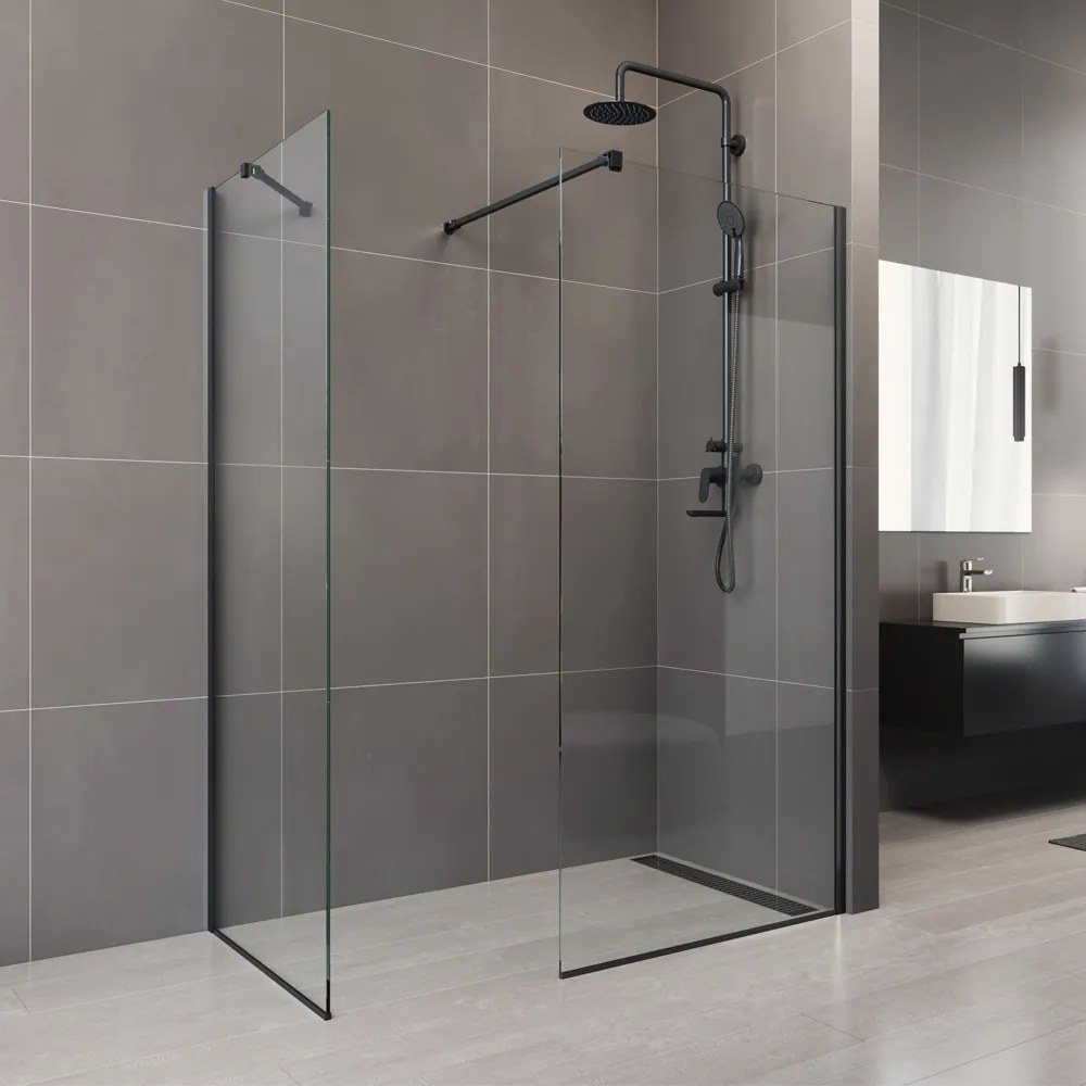 Mereo Mereo, Sprchová stěna WALK IN, Novea, black ALU, sklo Čiré, CK10603HB