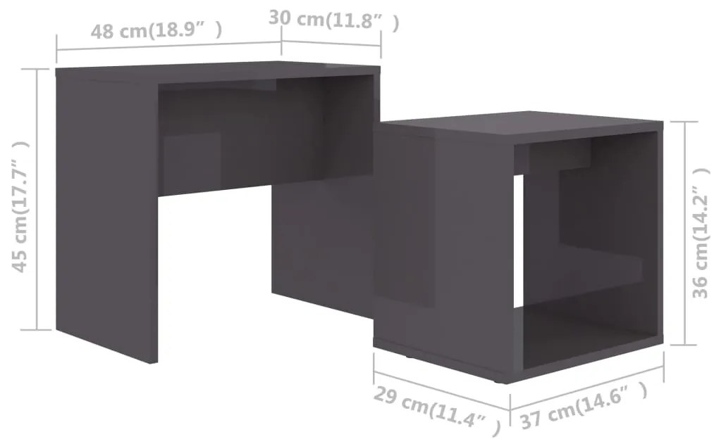 Set konferenčních stolků šedý vysoký lesk 48x30x45 dřevotříska - Default Title