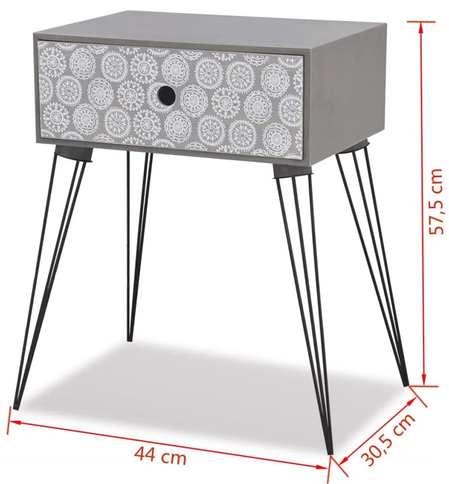 Noční stolek s 1 zásuvkou - obdélníkový | šedý