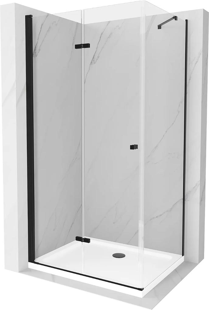 Mexen Lima, sprchový kout se skládacími dveřmi 80 (dveře) x 110 (stěna) cm, 6mm čiré sklo, černý profil + slim sprchová vanička bílá s černým sifonem, 856-080-110-70-00-4010B