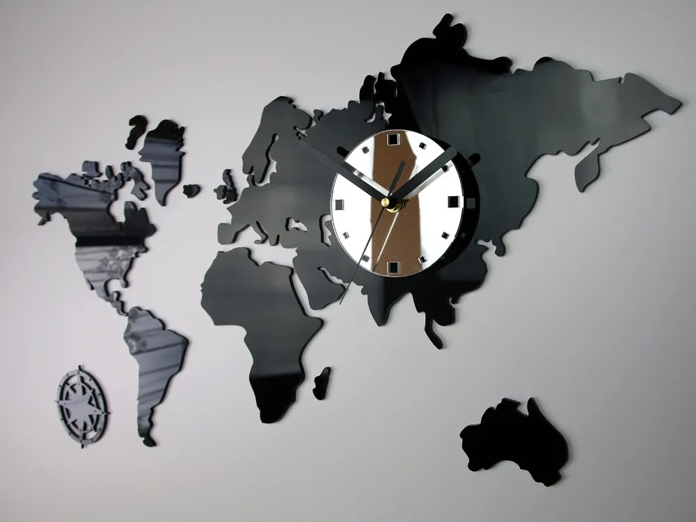 3D nalepovací hodiny Continents černo-bílé
