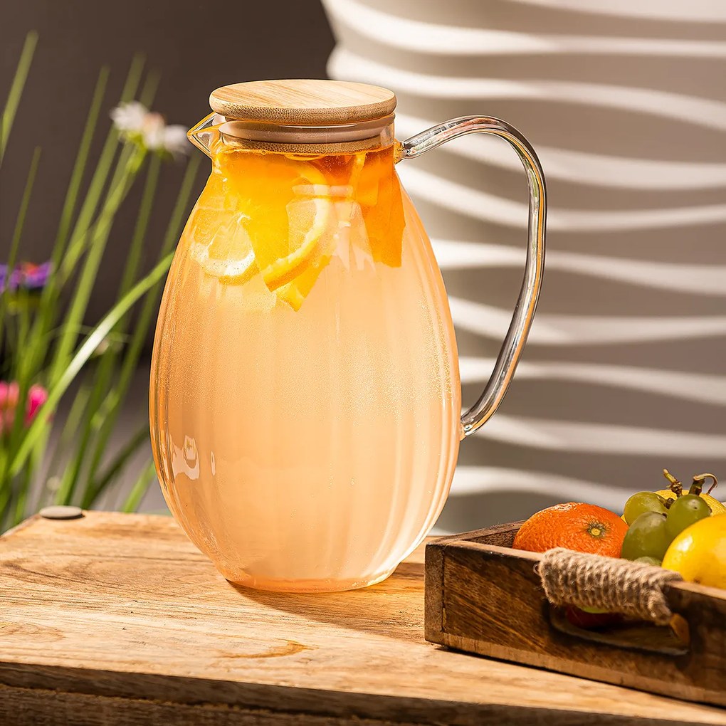 4Home Skleněný džbán Hot&Cool Juicy s bambusovým víčkem, 1,5 l