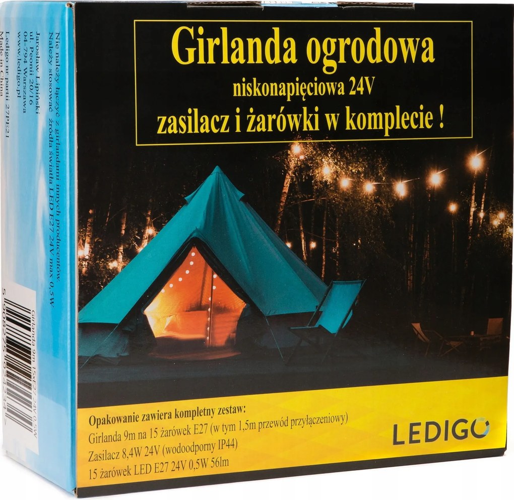 Zahradní girlanda 9 m, 15 žárovek 24 V, nízkonapěťová