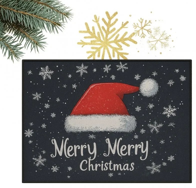 Vánoční rohožka SANTA STEP 60x90 cm, černá