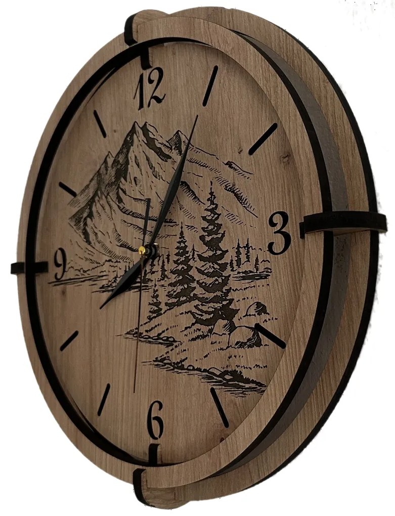 Li-Go "Hory" Dřevěné hodiny 32/50 cm Provedení rámu, povrchu: dub světlý, rozměr obrazu: 32 cm