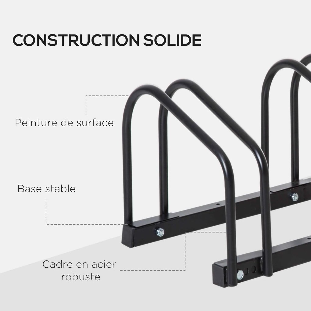 HOMCOM 5-Členný stojan na kola – skladovací stojan pro kola s pneumatikami do 65 mm, rozměry 145L x 33W x 27H cm, černá ocel