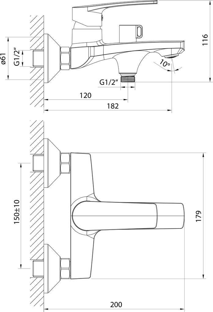, KORANA Nástěnná vanová baterie, rozteč 150mm, chrom, 10221001