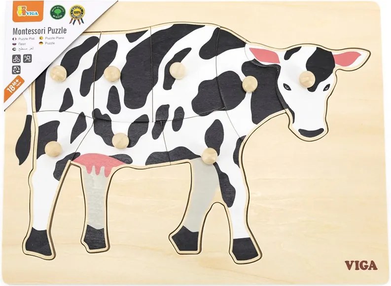 Dětské dřevěné puzzle s úchyty Viga Cow