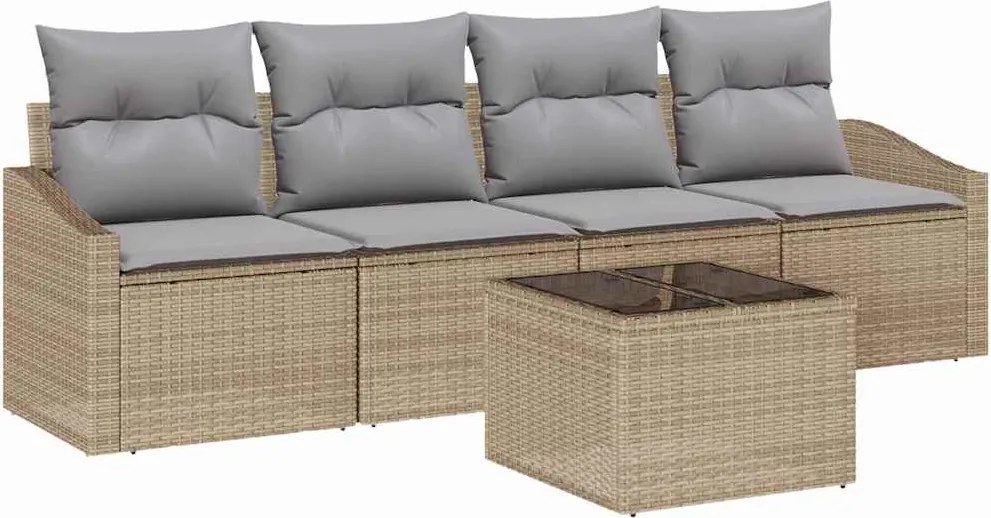 Set pohovek 5 ks Béžová a Světle šedá polyratan 3346590