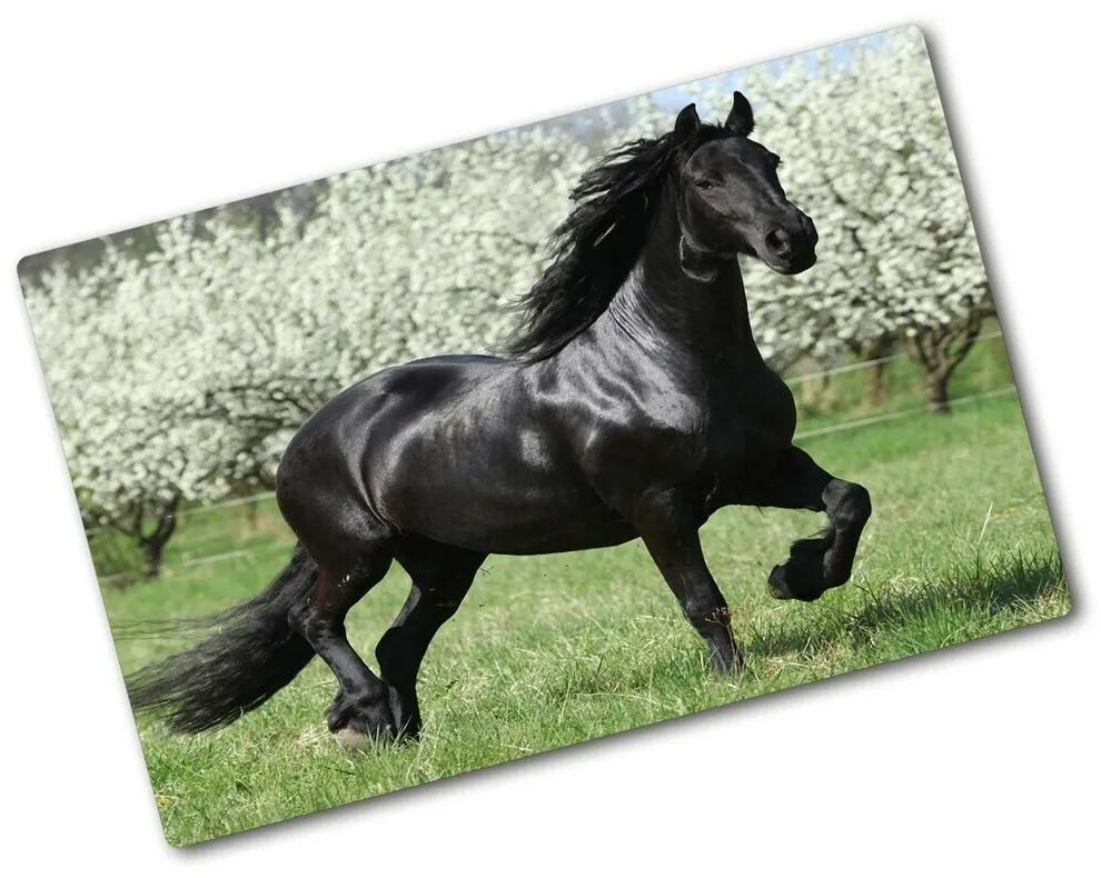 Wallmuralia Kuchyňská deska skleněná Černý kůň 80x52 cm