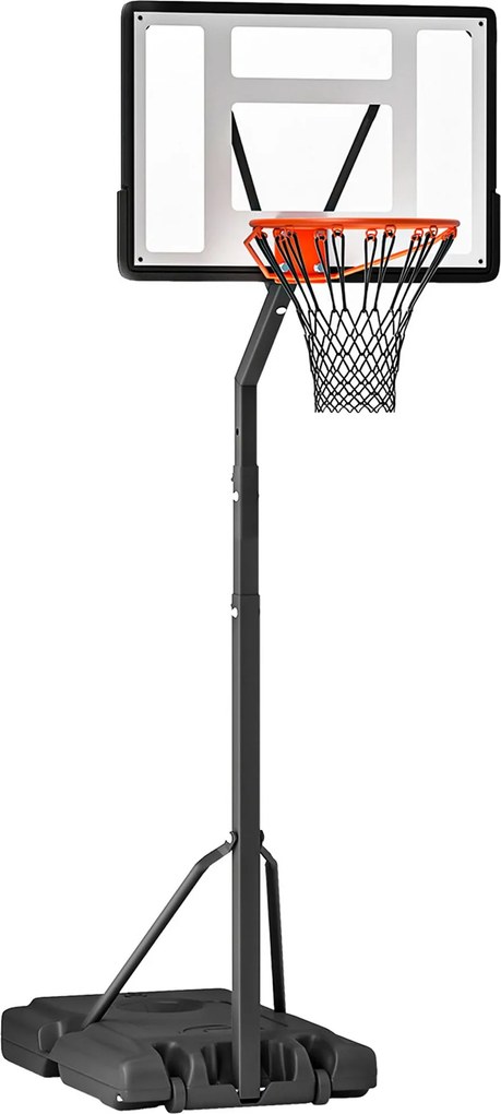HOMCOM Basketbalový koš s přenosným nastavitelným stojanem, výška 302-352 cm s kolečky, plnitelný základ pro děti a dospělé - Černý | Aosom